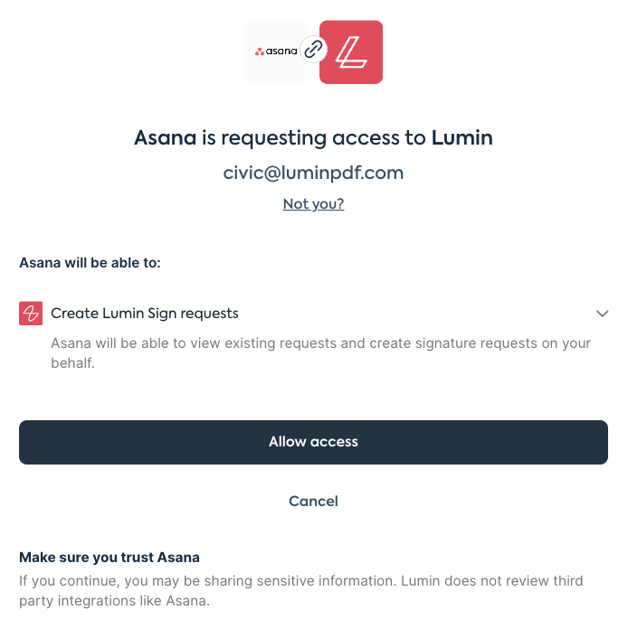 Integrating Lumin with Asana